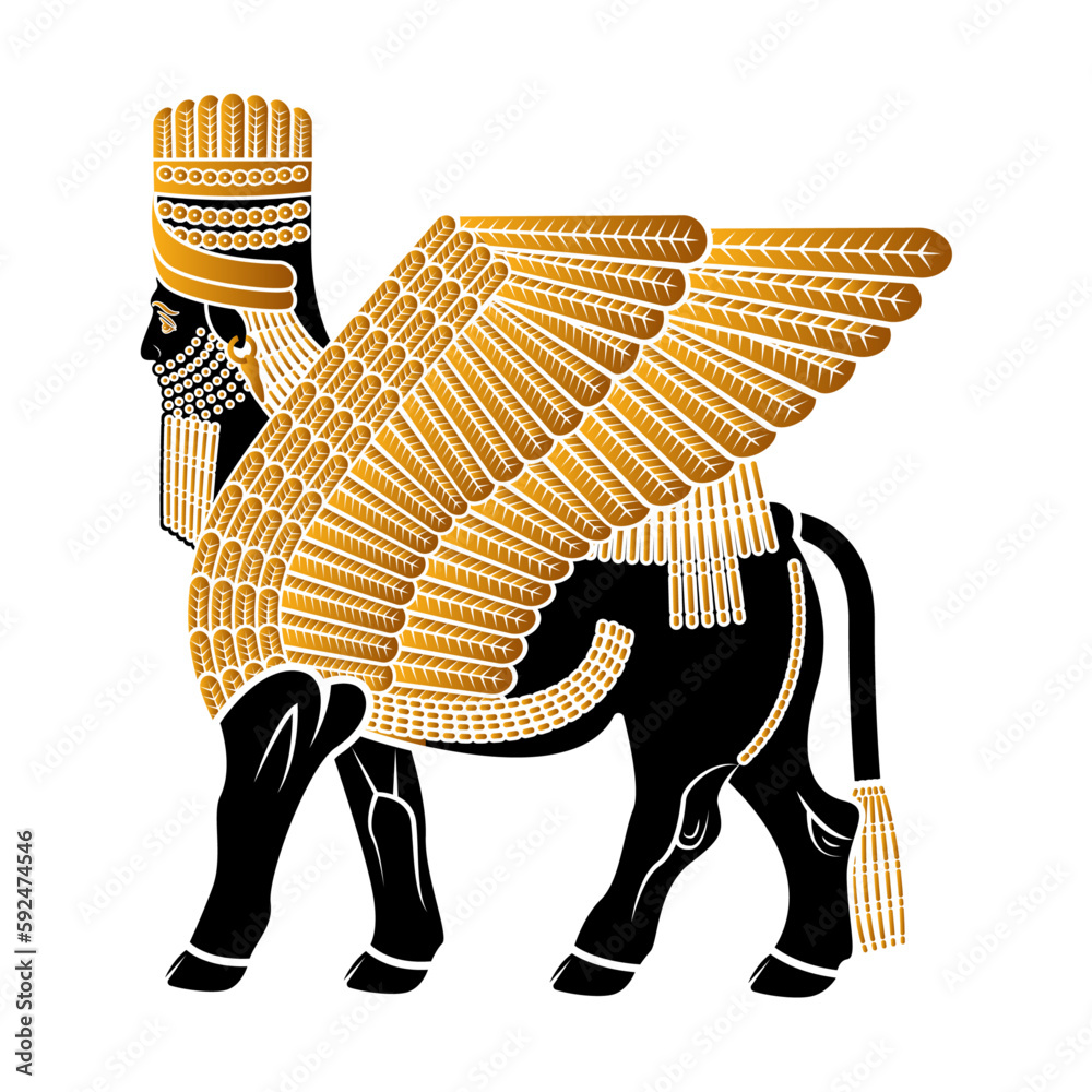 Lamassu Ancient Mesopotamian Human Head and Bull's Body Stock Vector ...