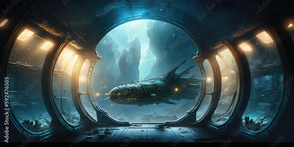 futuristic interior of spaceship inside of hallway. superlative ...