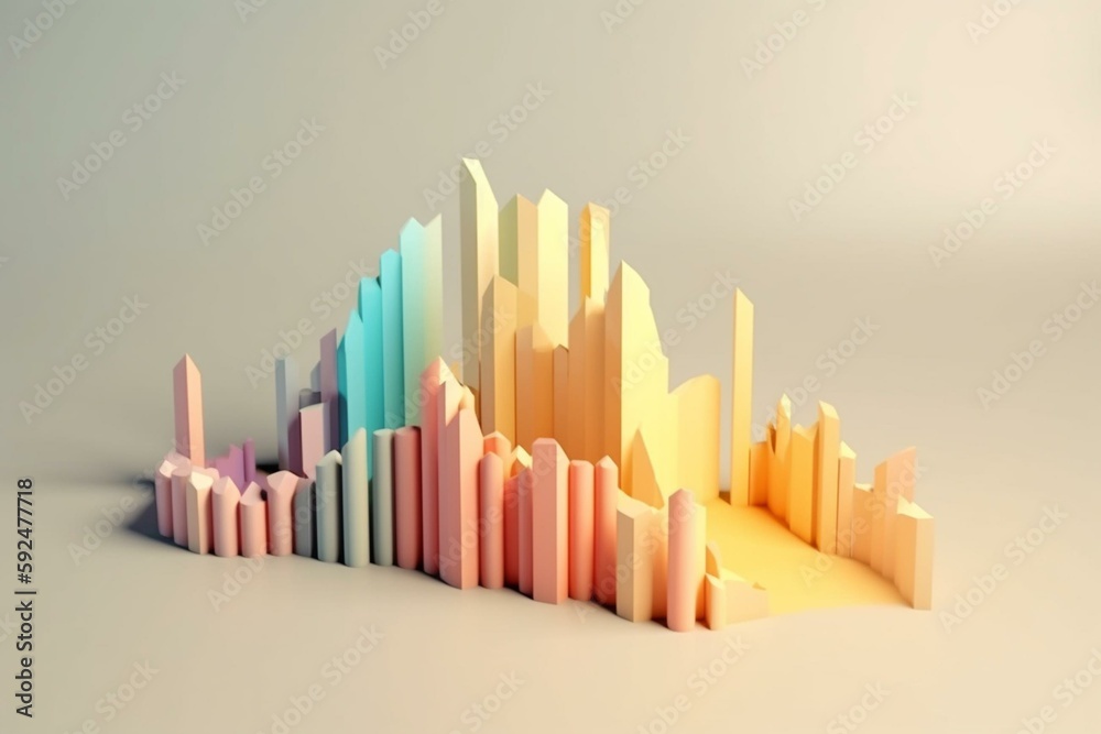 3D graph chart with a colorful separated section on a light background ...