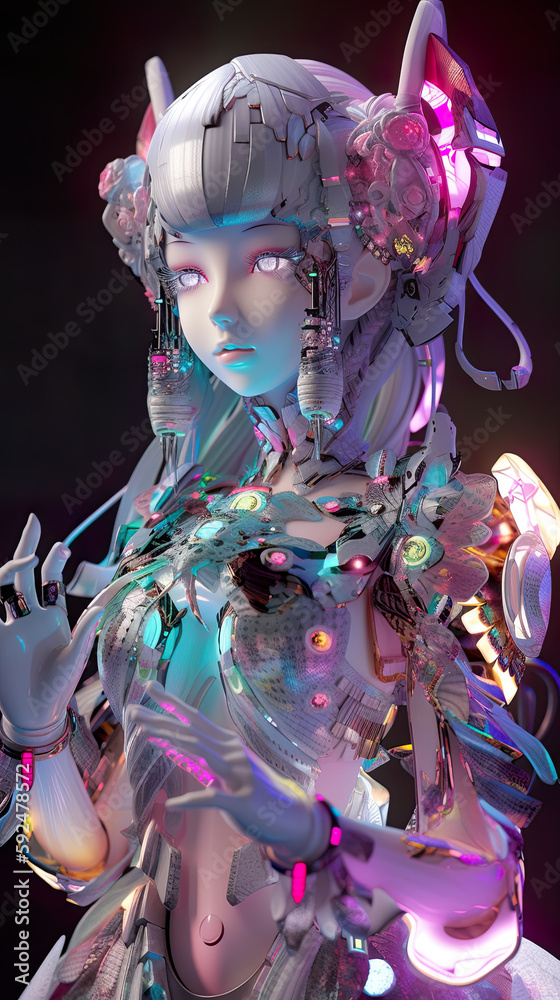 A cute anime-style virtual idol, vtuber, or digital character with a ...