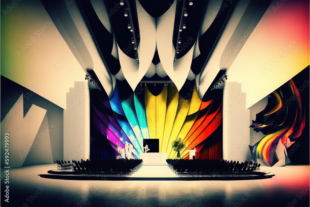 Realistic show stage or podium with rainbow color in modern realistic ...