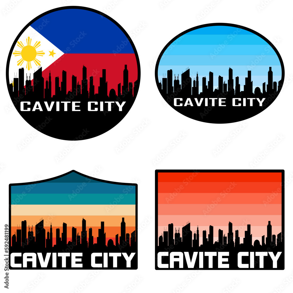 Vetor de Cavite City Skyline Silhouette Philippines Flag Travel Souvenir Sticker Sunset ...