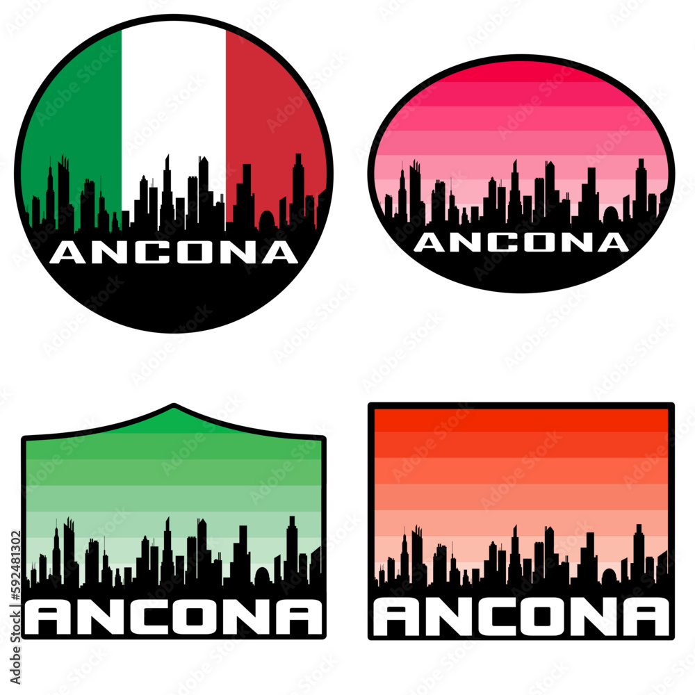 Ancona Skyline Silhouette Italy Flag Travel Souvenir Sticker Sunset ...