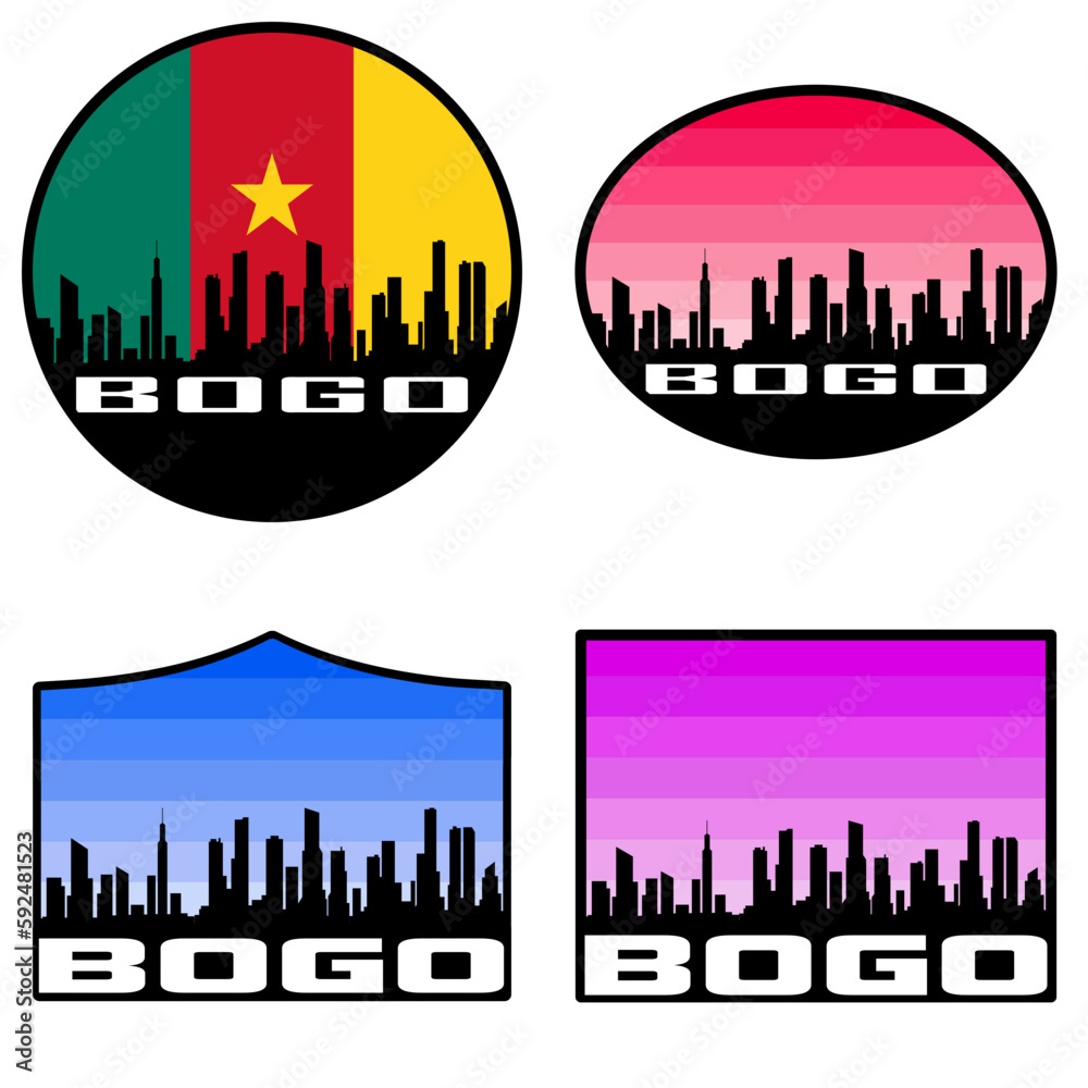 Bogo Skyline Silhouette Cameroon Flag Travel Souvenir Sticker Sunset ...