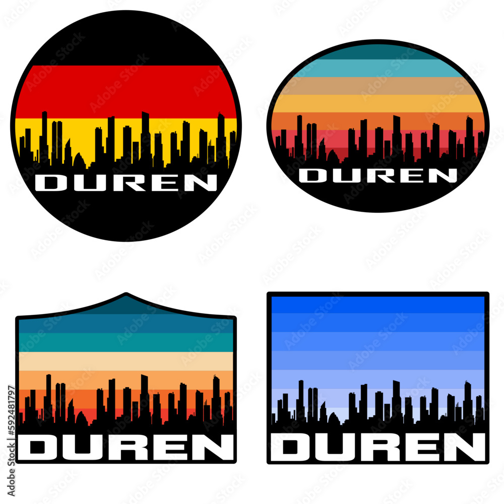 Duren Skyline Silhouette Germany Flag Travel Souvenir Sticker Sunset ...