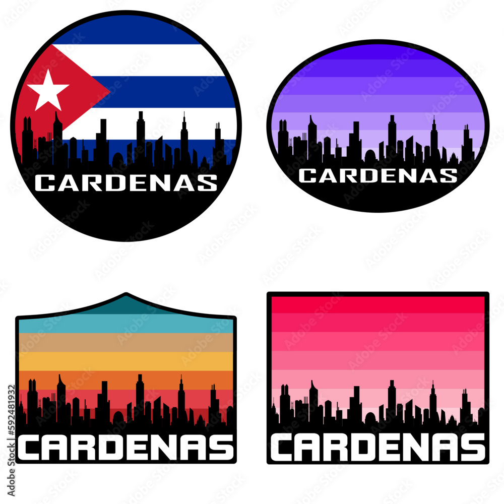 Cardenas Skyline Silhouette Cuba Flag Travel Souvenir Sticker Sunset ...