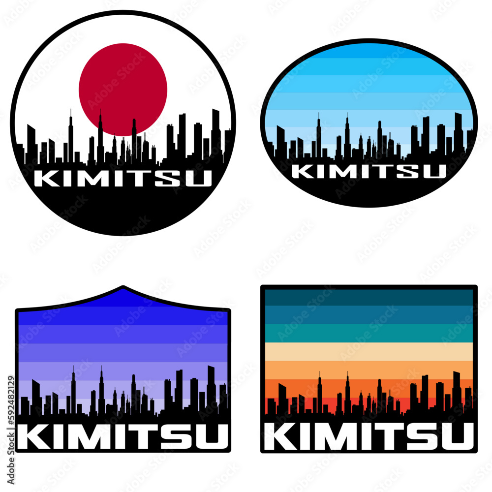 Kimitsu Skyline Silhouette Japan Flag Travel Souvenir Sticker Sunset ...
