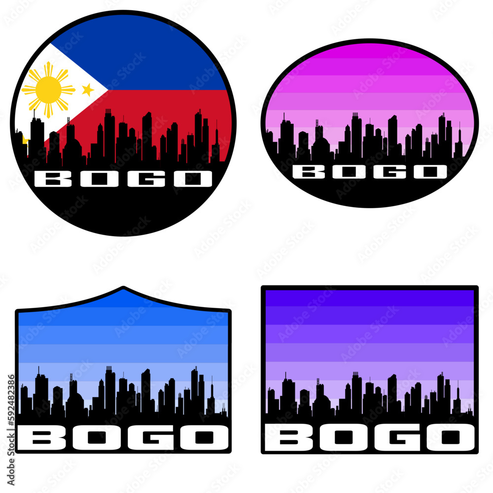 Bogo Skyline Silhouette Philippines Flag Travel Souvenir Sticker Sunset ...