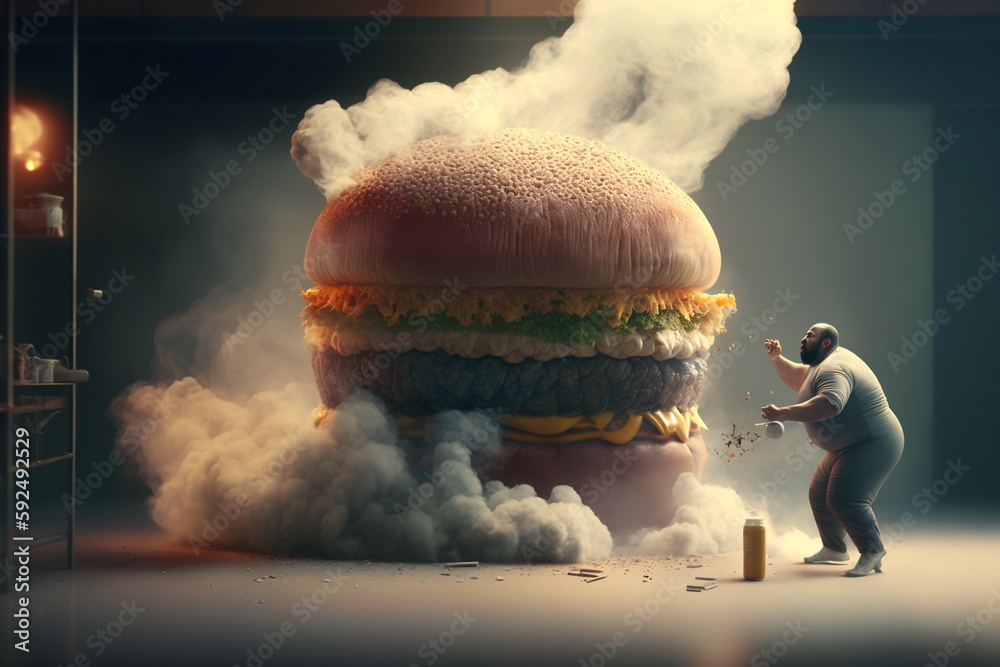 fast food problem of being overweight. Improper diet, junk food ...