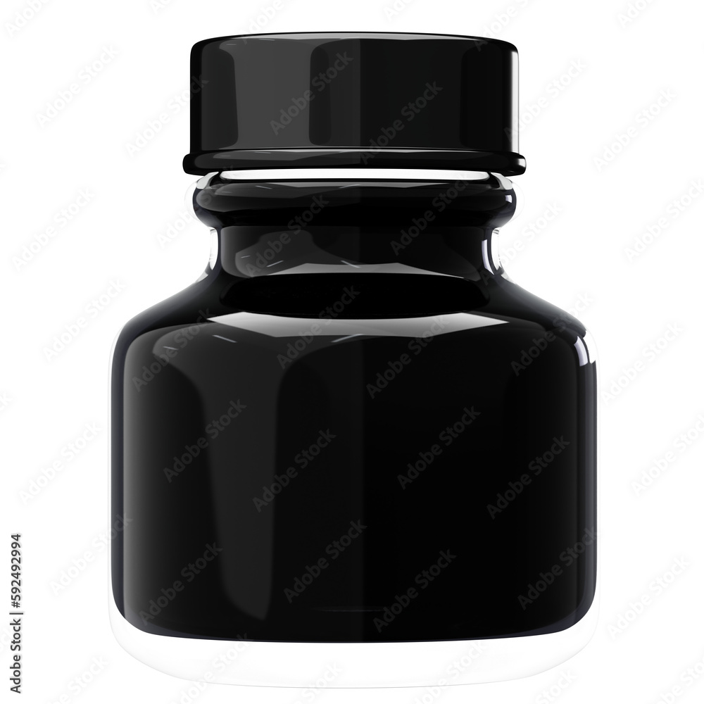 Ink bottle 3d render illustration isolated on transparent background ...