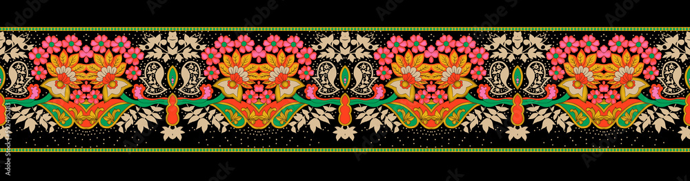 Seamless paisley flower border and motif design. Seamless paisley ...