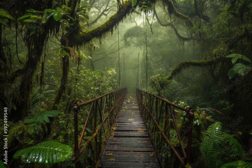 wooden bridge in the forest created with Generative AI technology Stock ...