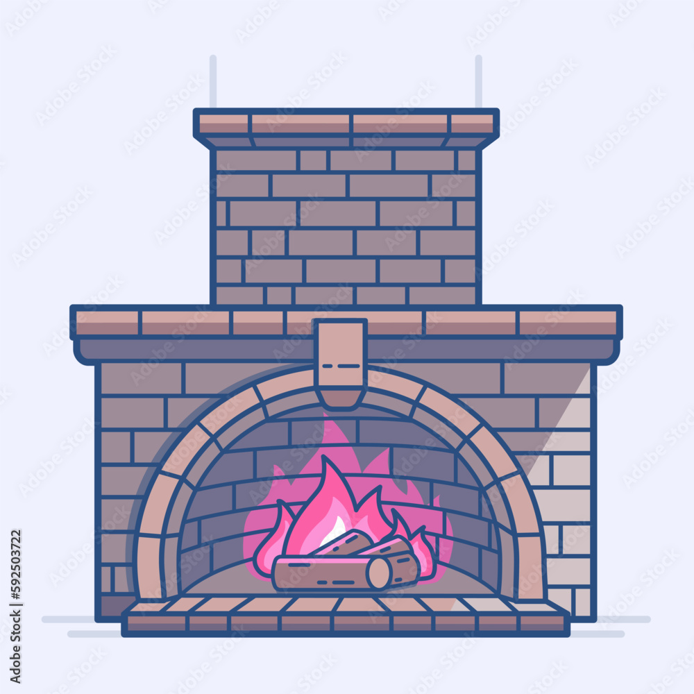 Vector illustration of brown brick fireplace isolated on white ...