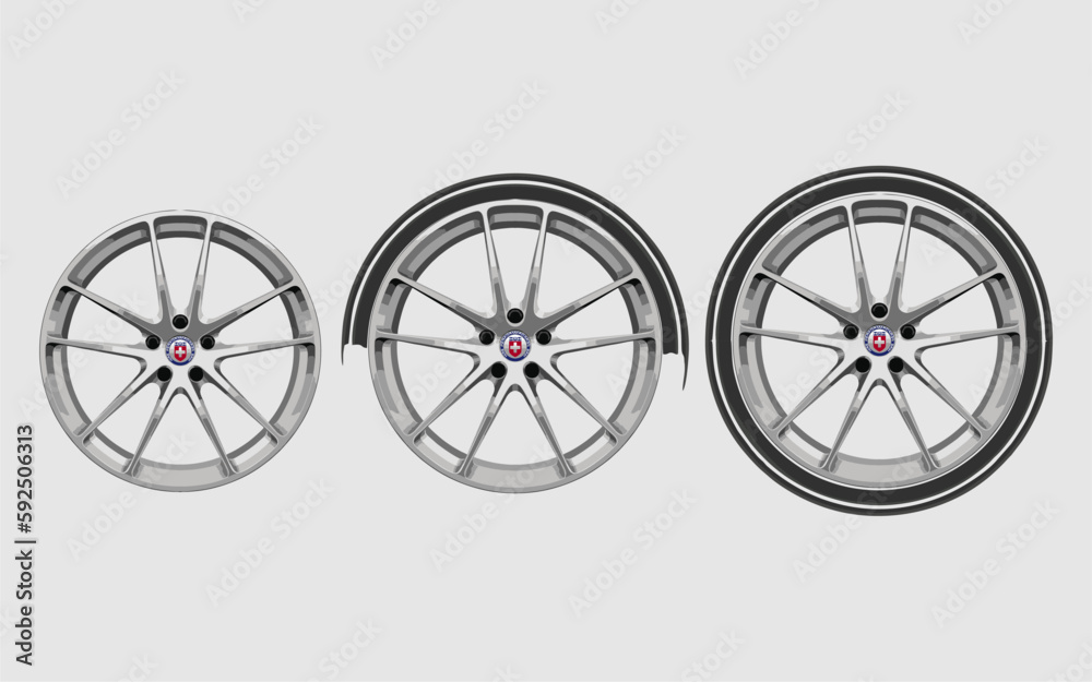 Car wheel and rims. Vector illustration, wheels gold silver black, Car ...