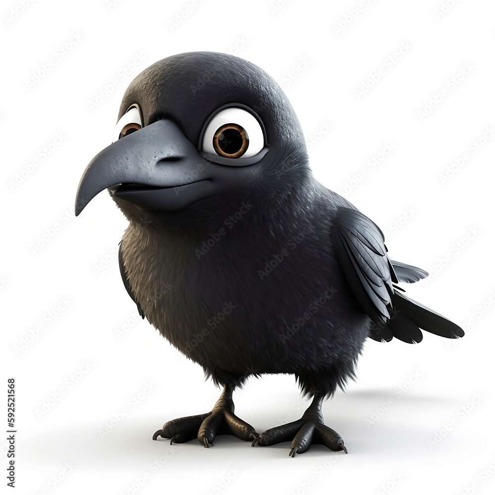Crow white background, cute, 3D, cartoon, Generative AI, animal Stock ...
