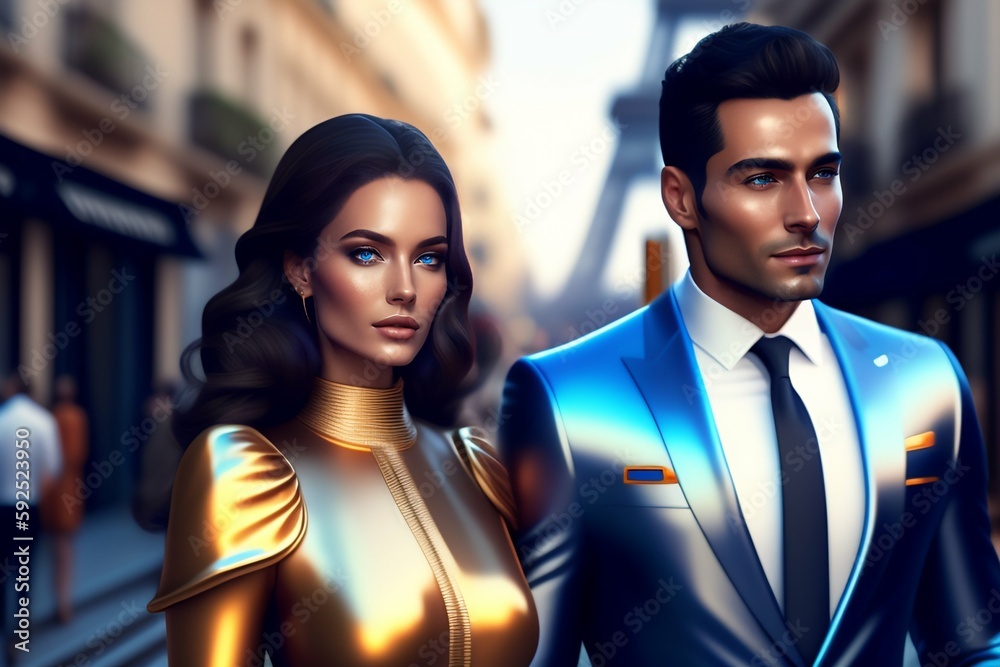 robot female metallic and sophisticated , walking hand in hand with ...