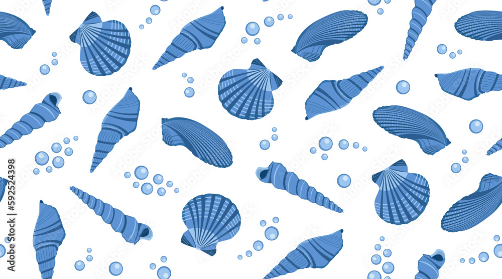 Seamless image of a shell in a horizontal view. Vector pattern with ...