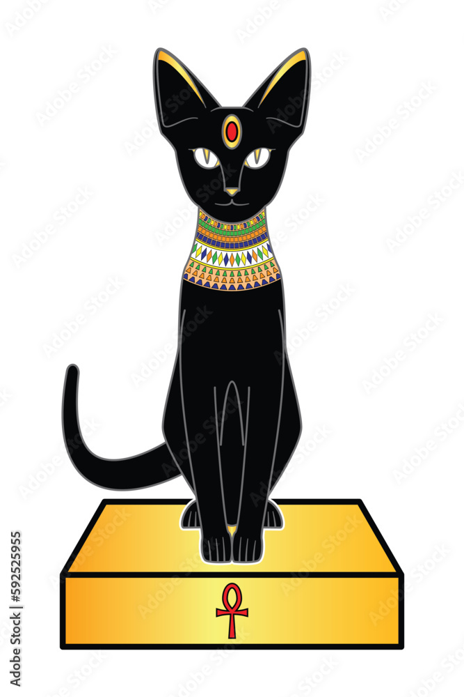 Concept of ancient Egypt black cat or pharaoh cat sit down at golden ...