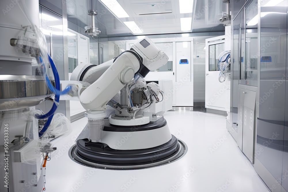 cleanroom robot, with its sensors and cameras active, scanning for ...