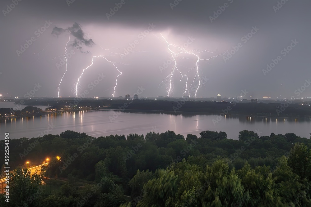 extreme weather event, with thunderstorms and lightning, in climate ...