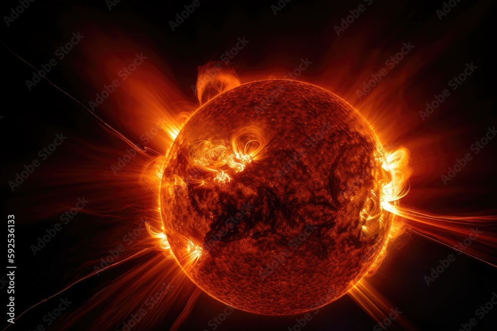 terrifying view of the sun, with massive solar flare and coronal mass ejection visible, created ...