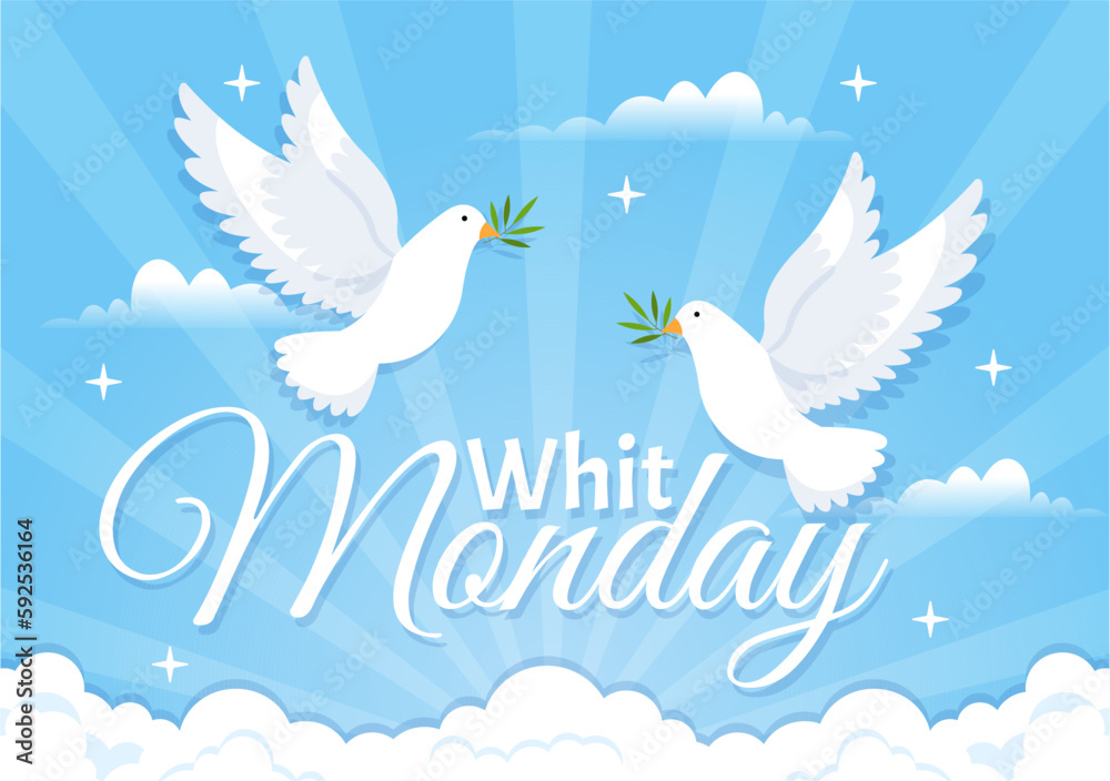 Whit Monday Vector Illustration with a Pigeon or Dove for Christian ...