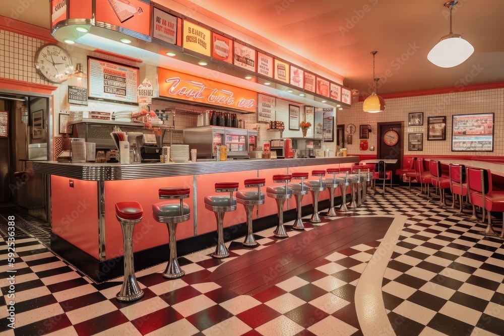 fast food restaurant with retro decor, featuring old-fashioned soda ...