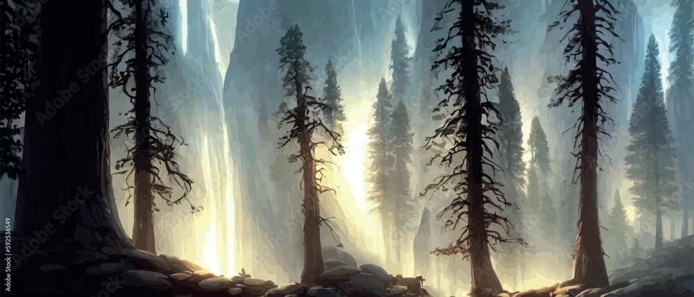 Twilight forest background. Scary fashion landscape vector image ...