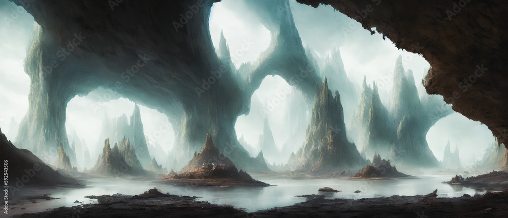 Dystopian cave in an unknown world. Eerie and unsettling, Generative AI ...