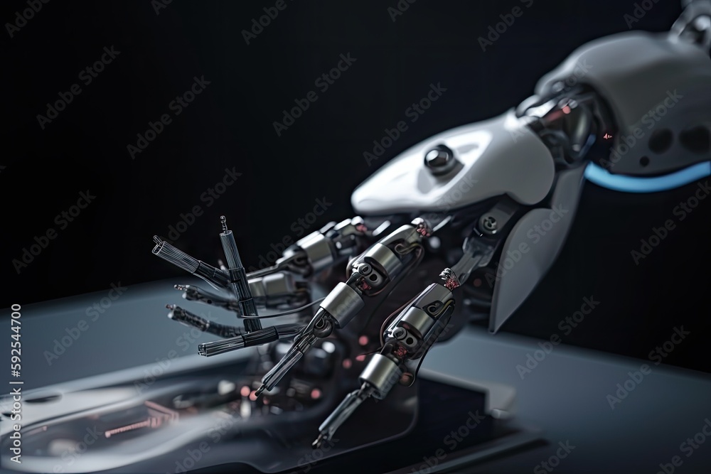 custom robotic hand with forceps and scalpel, ready for medical ...