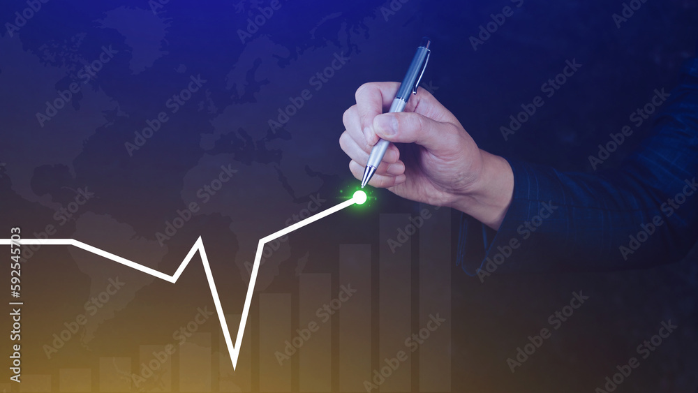 Businessman drawing growth curve, growth forecast chart, bussiness ...