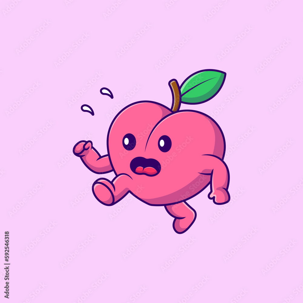 Cute Peach Fruit Running Cartoon Vector Icons Illustration. Flat ...