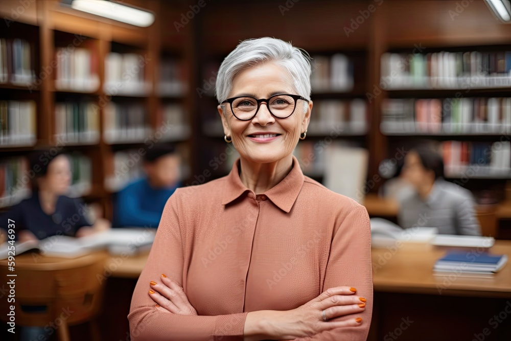 University professor smiling in library. Photo generative AI Stock ...