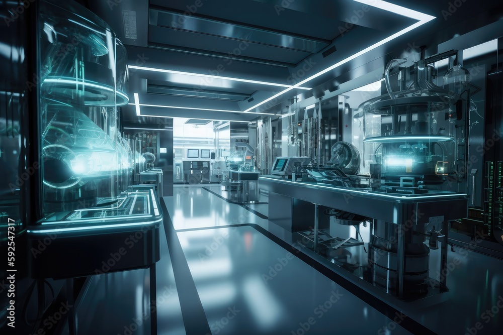 extraction and processing methods being used in futuristic science lab, with sleek design and ...