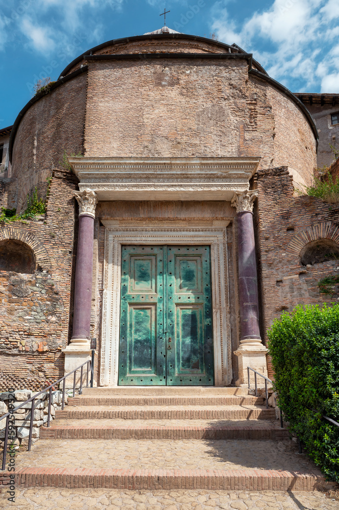 Ancient rustic green door leading to a building at the Roman Forum ...