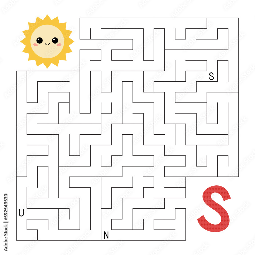 Learn letters. ABC maze game. Educational puzzle for kids. Help the sun ...