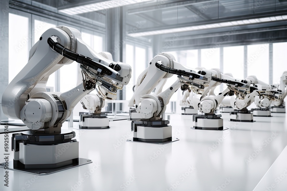 diverse range of robotic arms assembling a variety of different ...