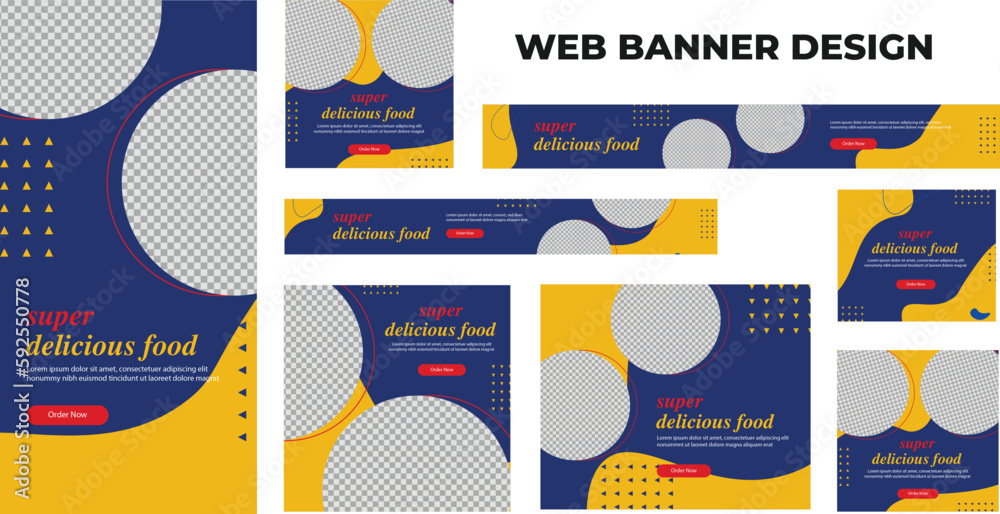 set of modern food web banners in standard size with a place for photos ...