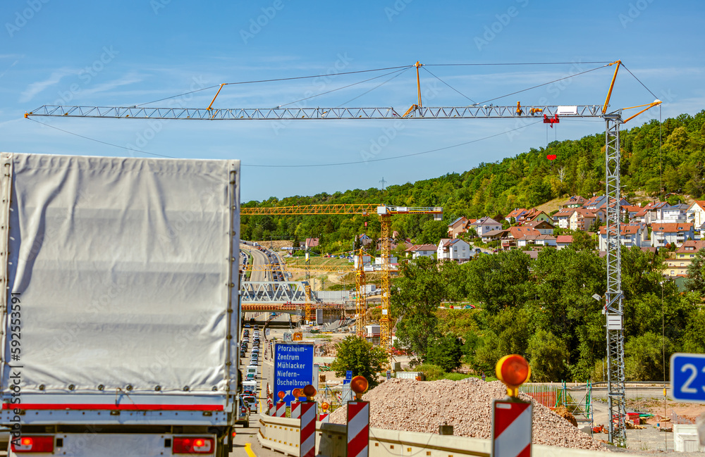 Road expansion and New Bridge over the Autobahn A8 near Pforzheim ...