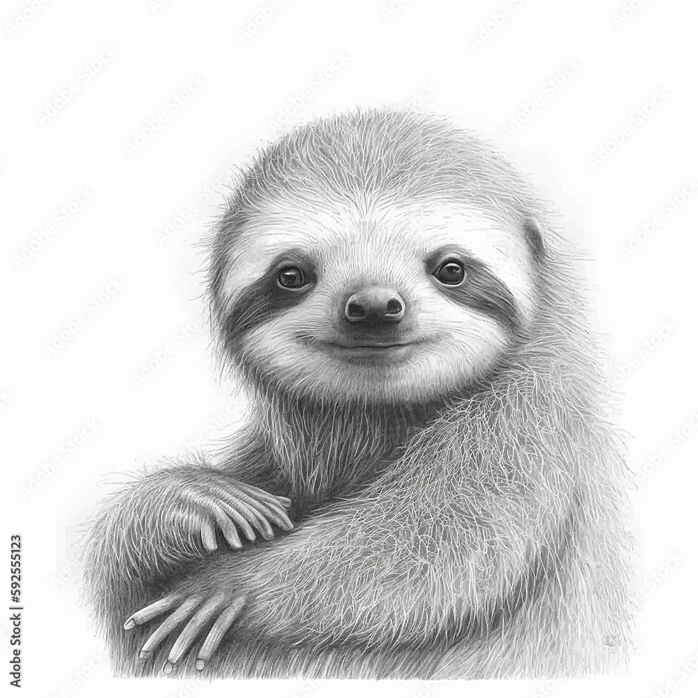 Drawing pencil sketch cute sloth head animal AI Generated Stock ...