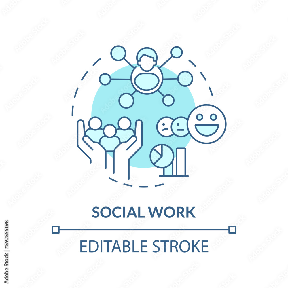 Social work blue concept icon. Members relationship. Emotional bond ...