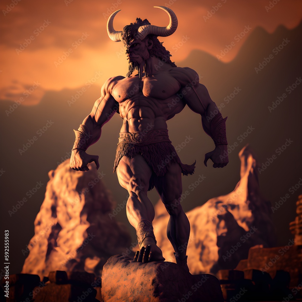 real life Minotaur action pose standing epic environment background ...