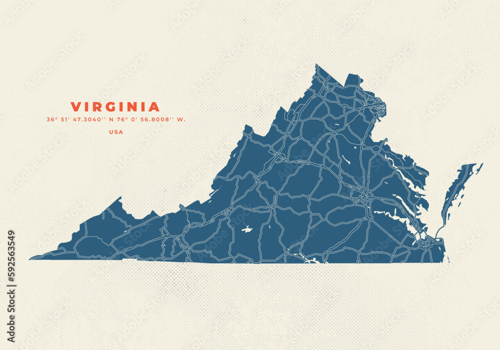 Virginia Map Vector Poster and Flyer Stock Vector | Adobe Stock