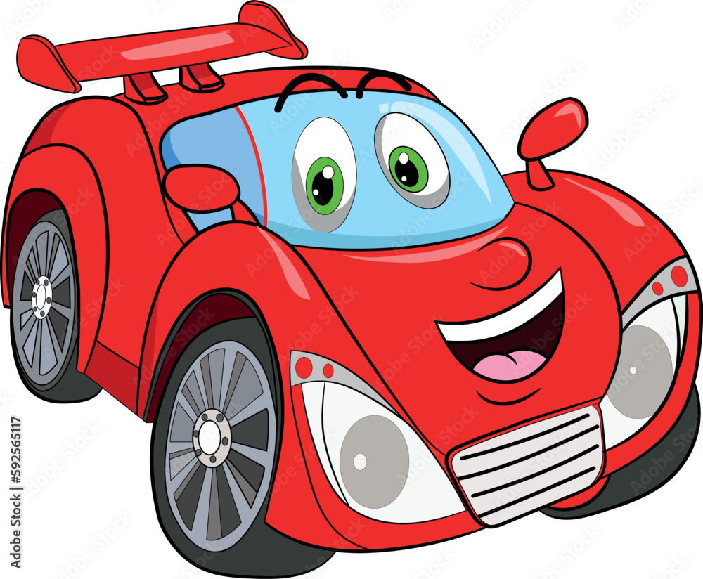 Vector smiling red car cartoon illustration. Stock Vector | Adobe Stock