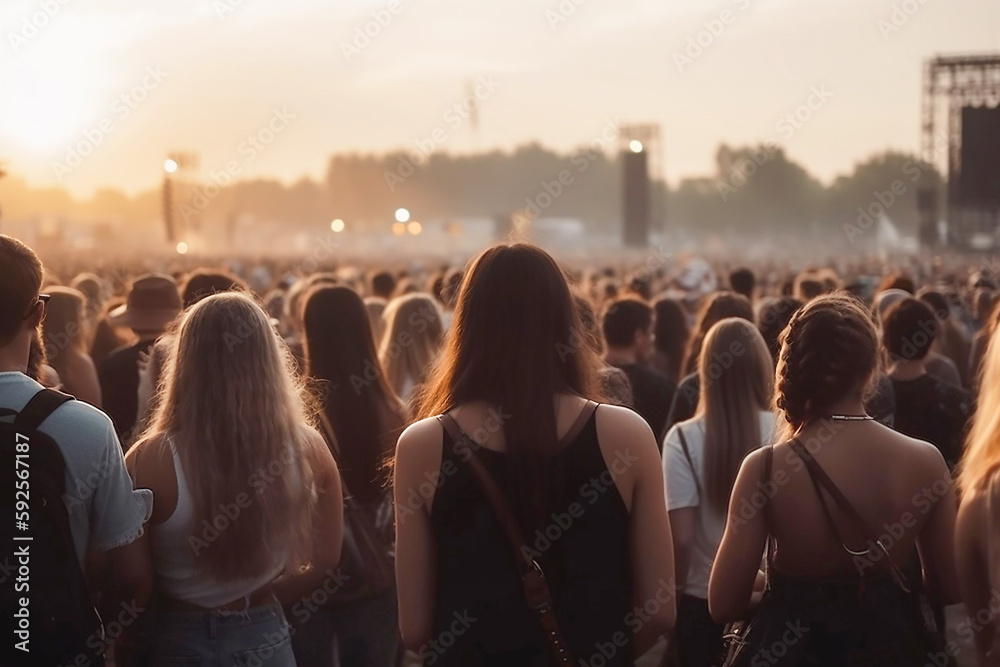 Crowd of people at concert on the street back view, created with ...