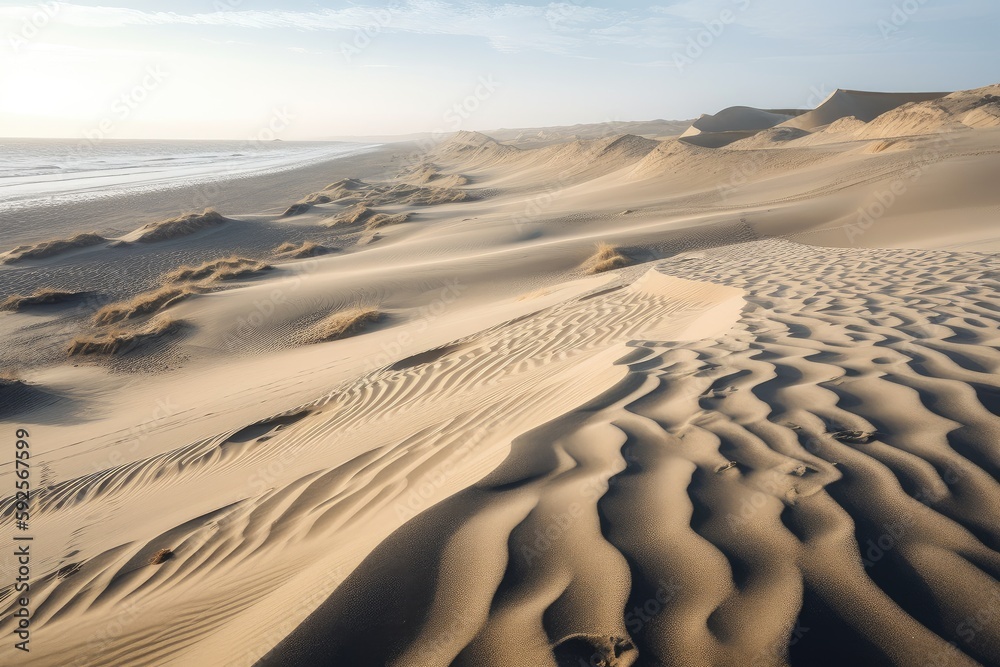 sand dunes with waves of rolling peaks, created by the wind, created ...