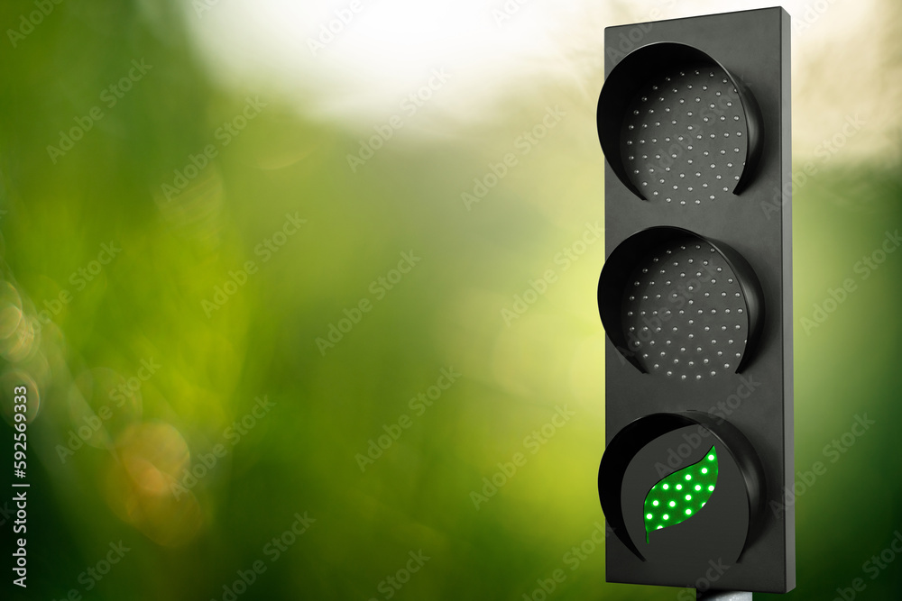 Traffic light with green leaf symbol. Decarbonization concept Stock ...