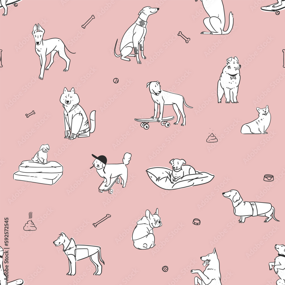 Hand drawn vector abstract graphic line art seamless pattern with ...