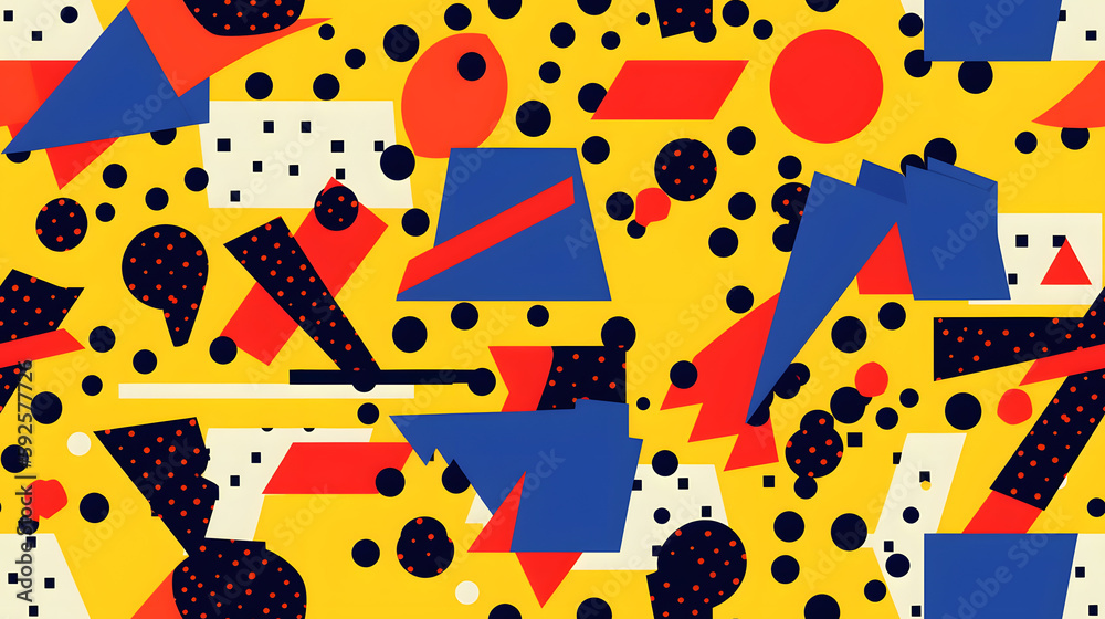 a minimalist 80s repeated pattern, using primary colours and basic ...