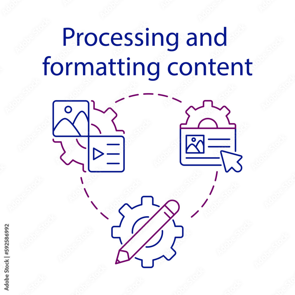 Processing and formatting content simple set. CMS concept icon. One of ...